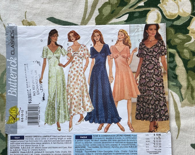 Vintage 1990s Butterick Sewing PATTERN 3246 Misses' Dress & Jumpsuit ...