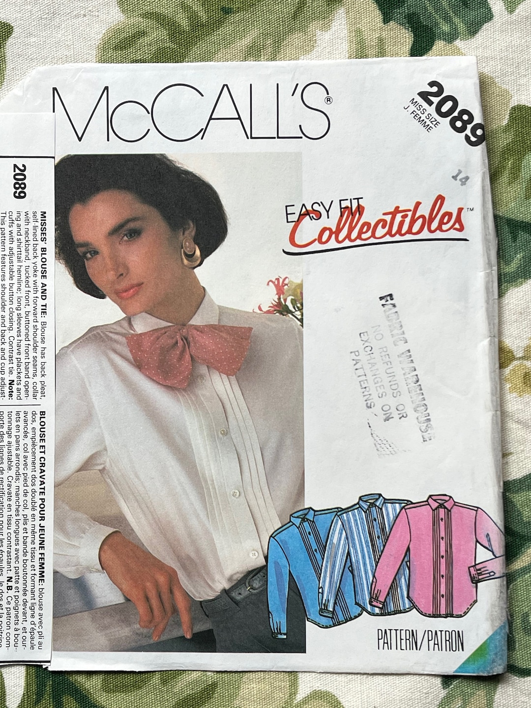 Vintage 1980s Mccall's Sewing PATTERN 2089 Misses' Blouse and Tie Size ...