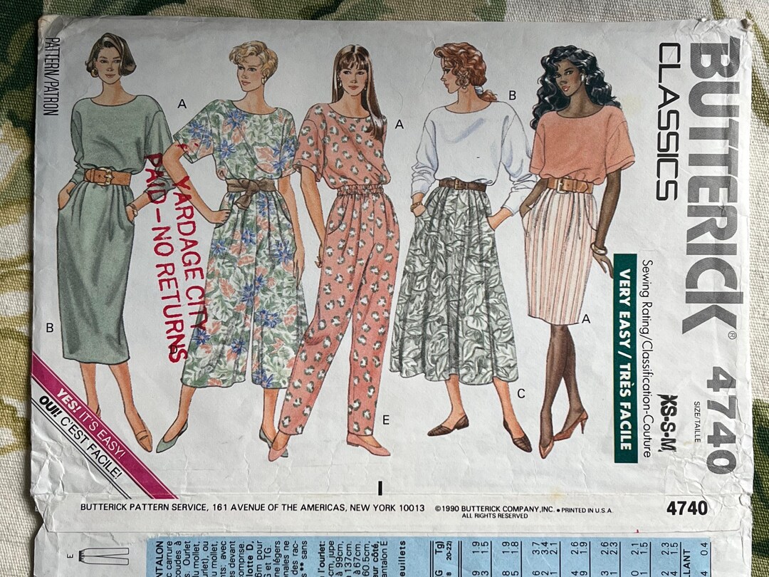 Butterick Sewing PATTERN 4740 Misses' Top, Skirt, Culottes & Pants Size ...