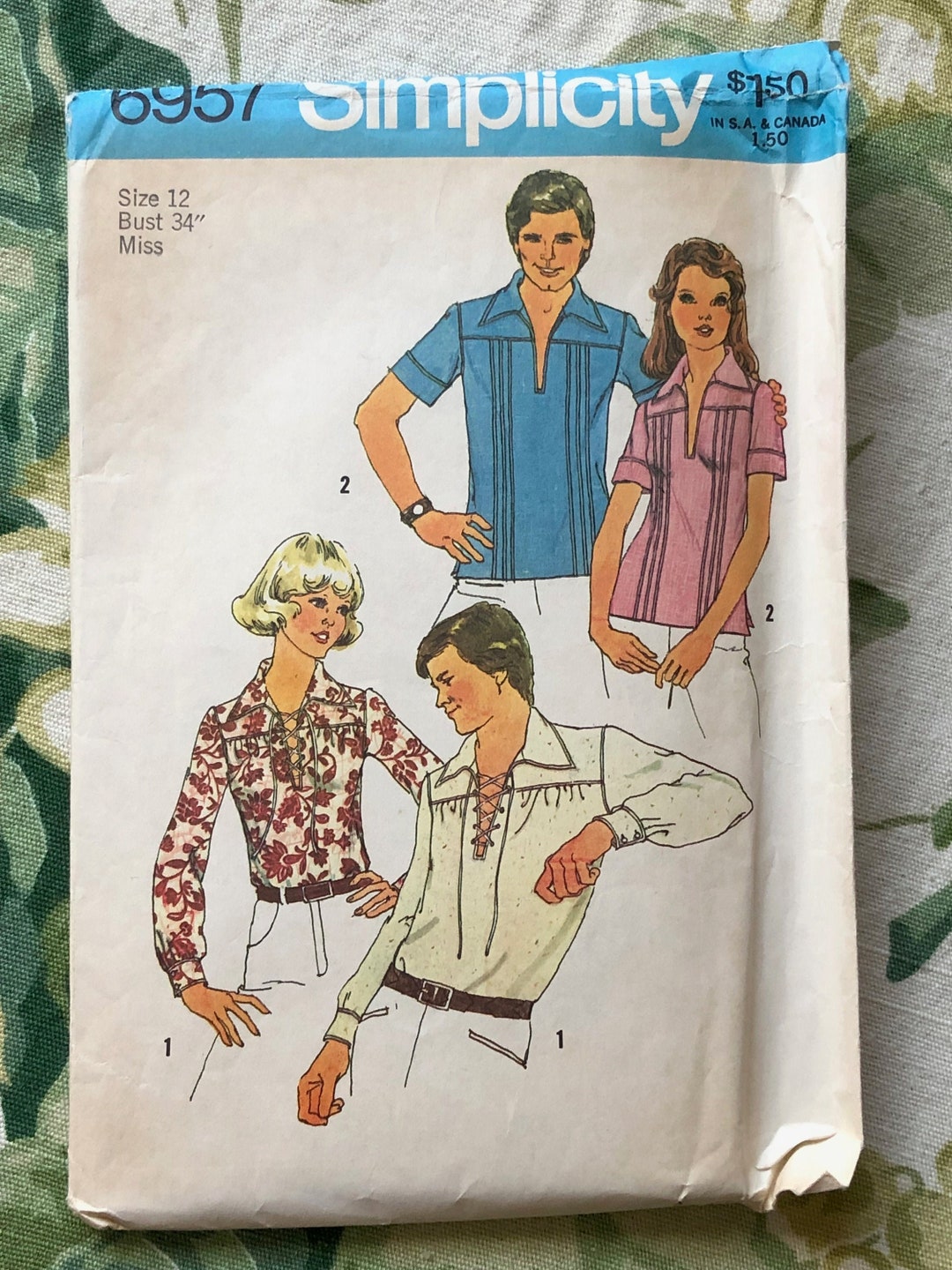 Simplicity 6957 Pattern - Vintage MISSES' (size 12, Bust 34") Lace up ...