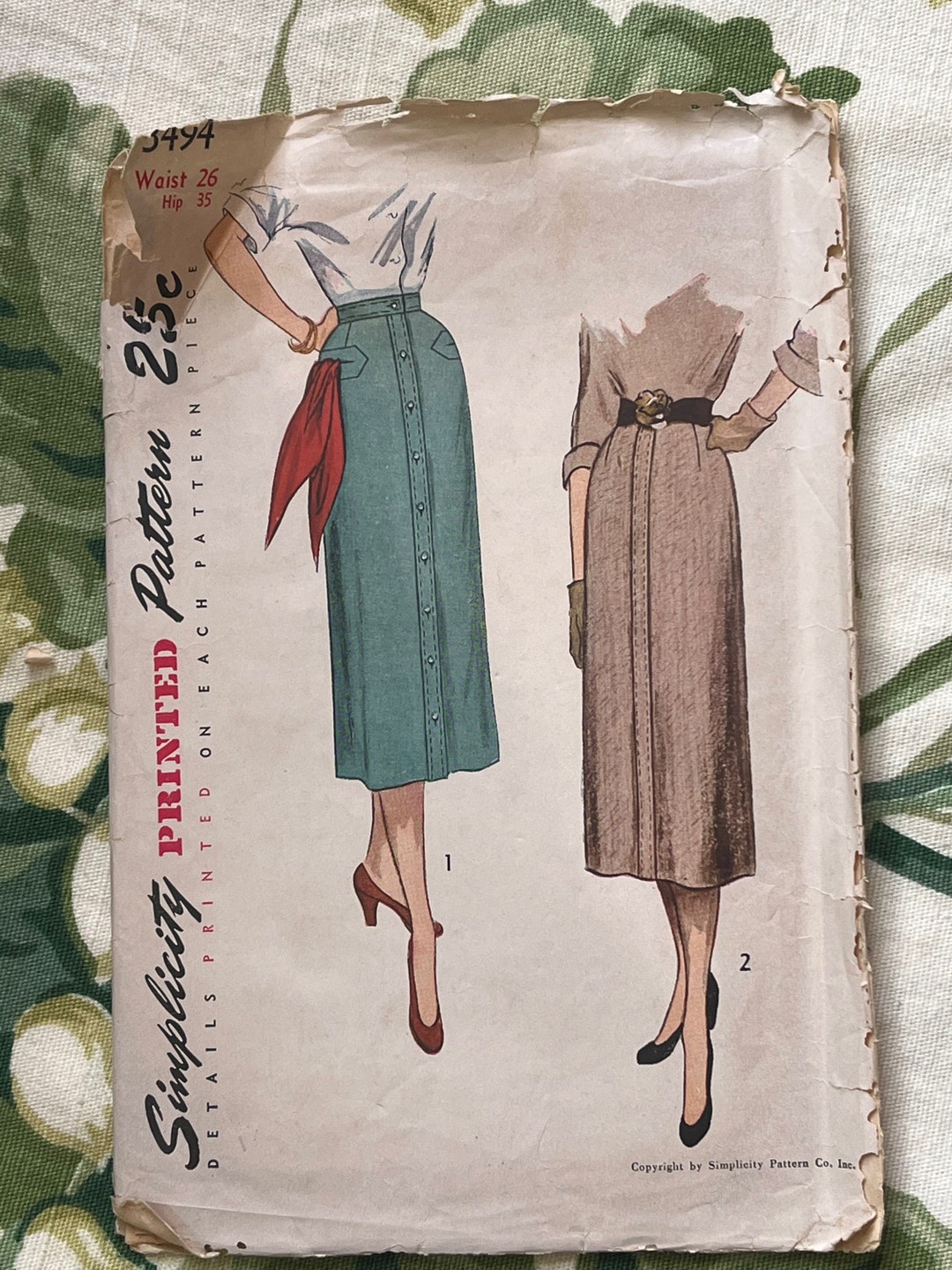 RARE FIND! Vintage 1950s Simplicity Pattern 3494 - Misses' Skirt Sewing Pattern - Waist 26", Hip ...