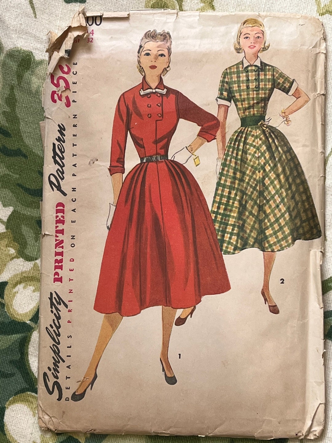 Vintage 1950s Simplicity Pattern 4400 - Misses' One-piece Dress With ...