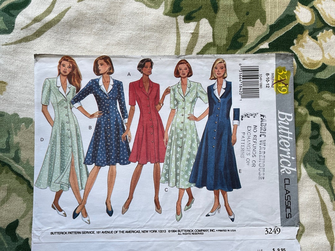 Vintage 1990s Butterick Sewing PATTERN 3249 Misses' Dress Size: 8-10-12 ...