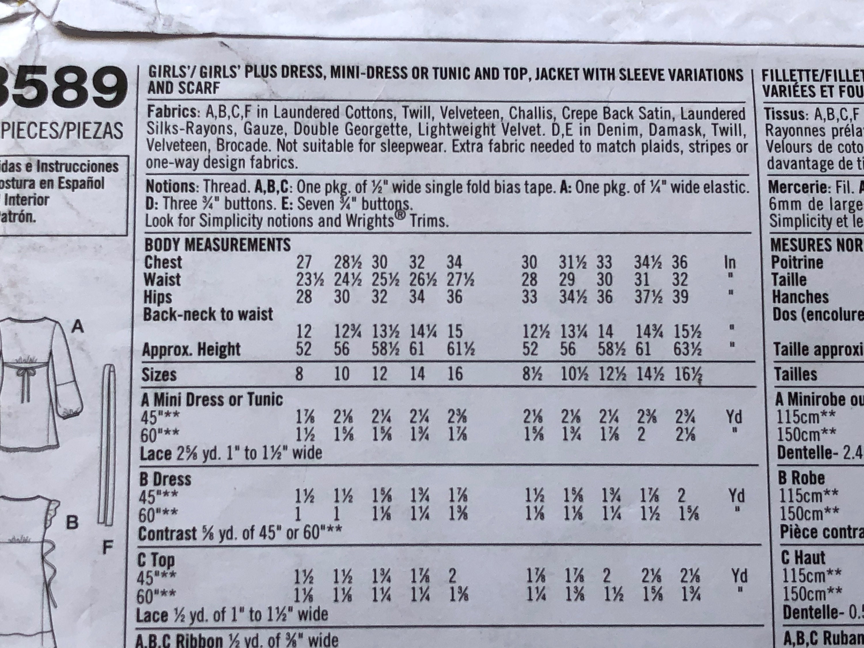 Simplicity 3589 and 3716 Patterns Girls' Dress, Mini-dress, Tunic, Top ...