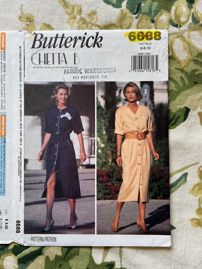 Butterick Sewing PATTERN 6688 Misses' Dress Size: 6-8-10 Bust 30.5-32.5 ...