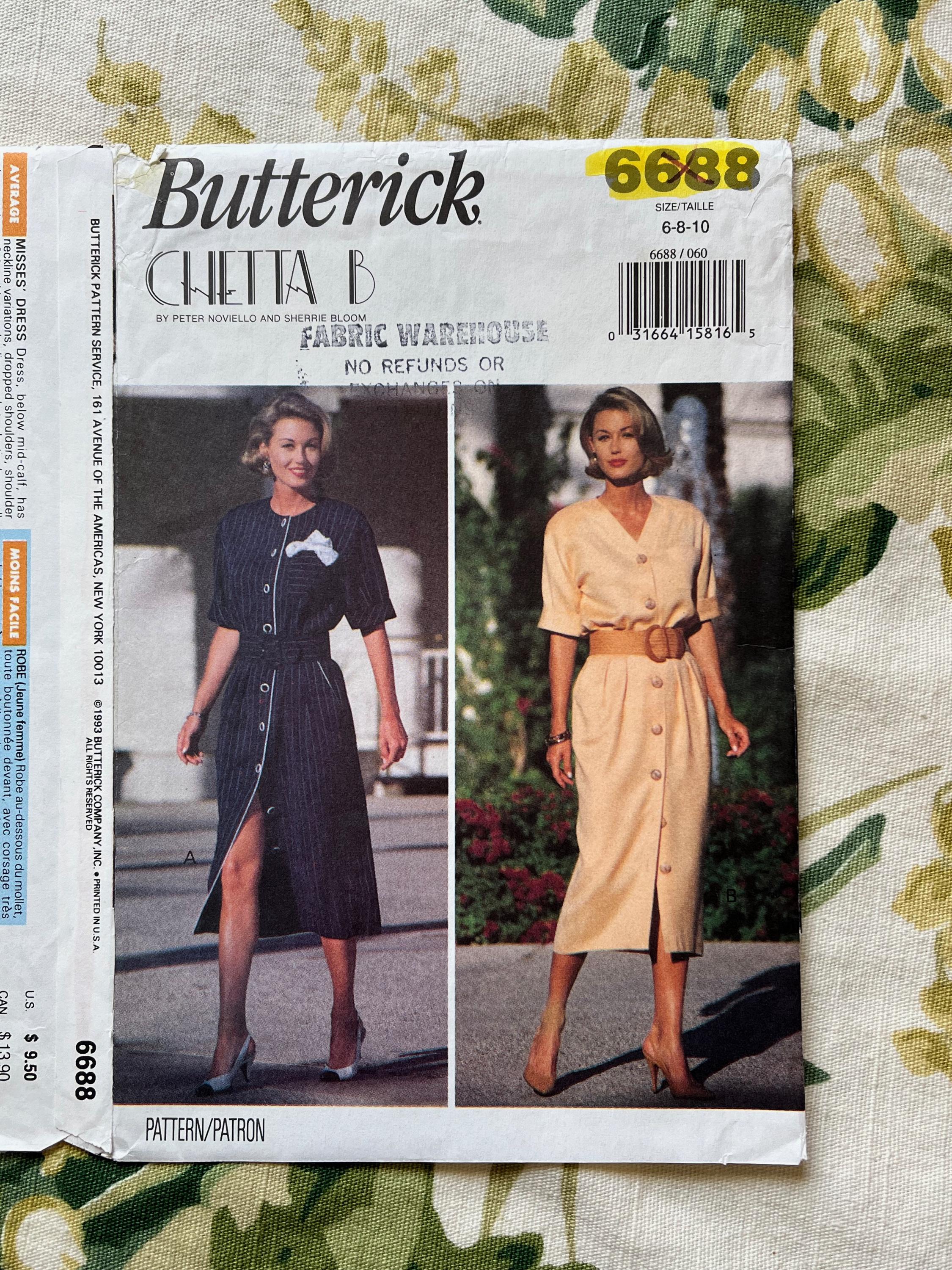 Butterick Sewing PATTERN 6688 Misses' Dress Size: 6-8-10 Bust 30.5-32.5 ...