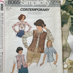 Simplicity Sewing PATTERN 8065 Misses' Shirt and Vest Size: 14 Bust 36" Waist 28" Hip 38" - Etsy