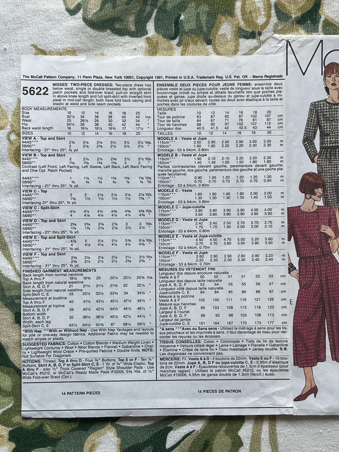Mccall's Sewing PATTERN 5622 Misses' Two-piece Dresses Size: 12 Bust 34 ...