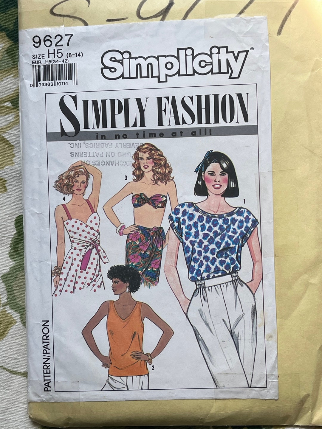 Vintage 1990s Simplicity Sewing PATTERN 9627, Misses' Tops, Bandeau and ...
