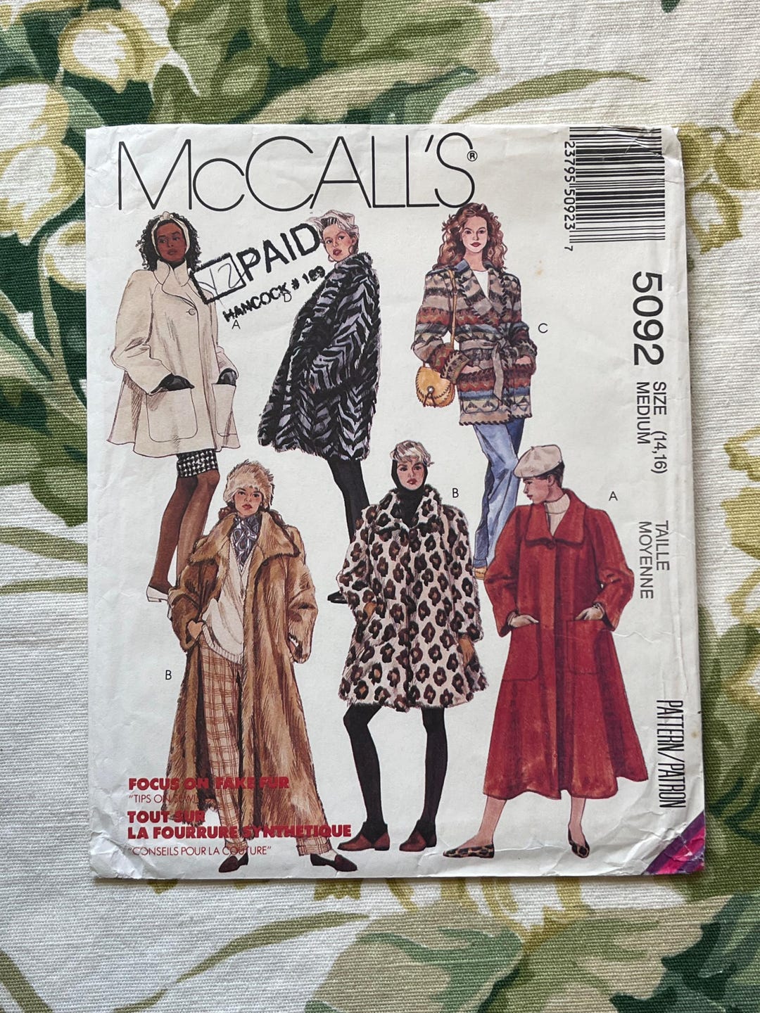 Mccall's Sewing PATTERN 5092 Misses Lined and Unlined Coats and ...