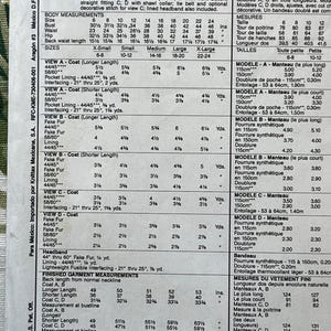 Mccall's Sewing PATTERN 5092 Misses Lined and Unlined Coats and ...