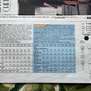 Butterick Sewing PATTERN 6688 Misses' Dress Size: 6-8-10 Bust 30.5-32.5 ...
