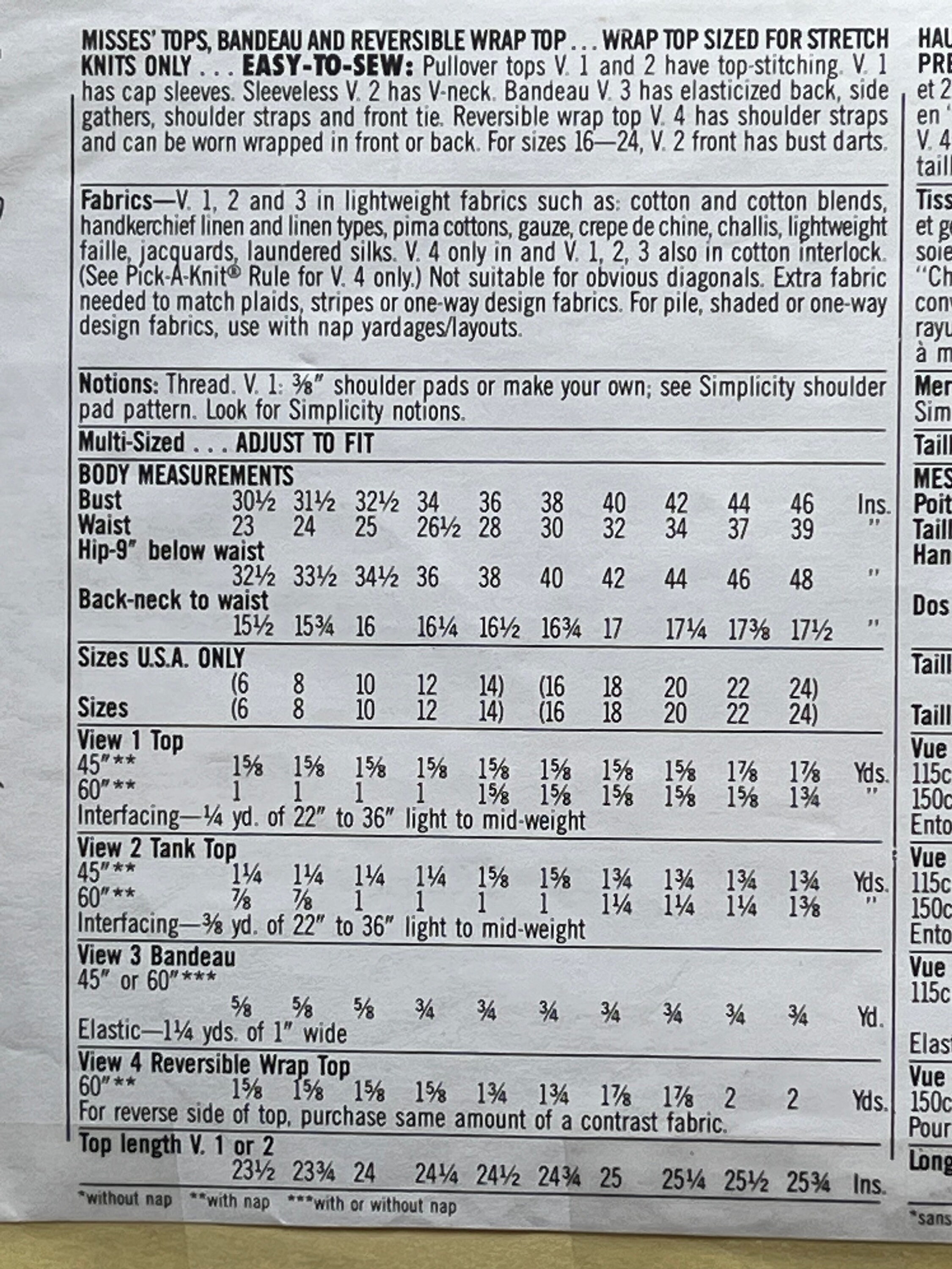 Vintage 1990s Simplicity Sewing PATTERN 9627, Misses' Tops, Bandeau and ...