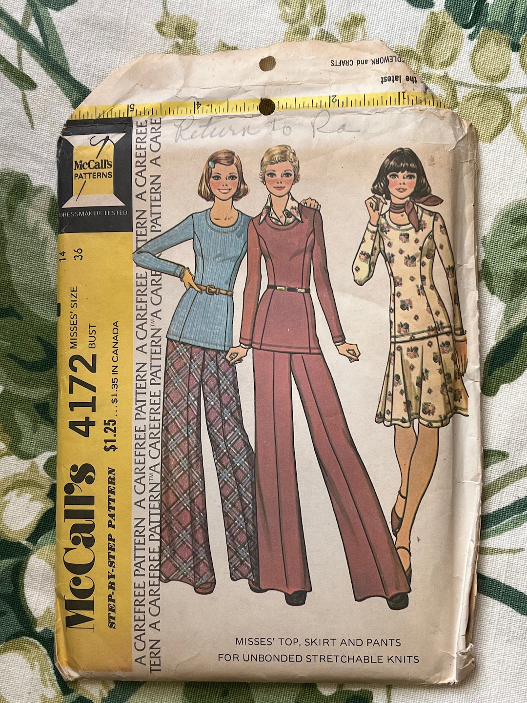 Vintage 1970s Mccall's Pattern 4172, Misses' Top, Skirt and Pants ...