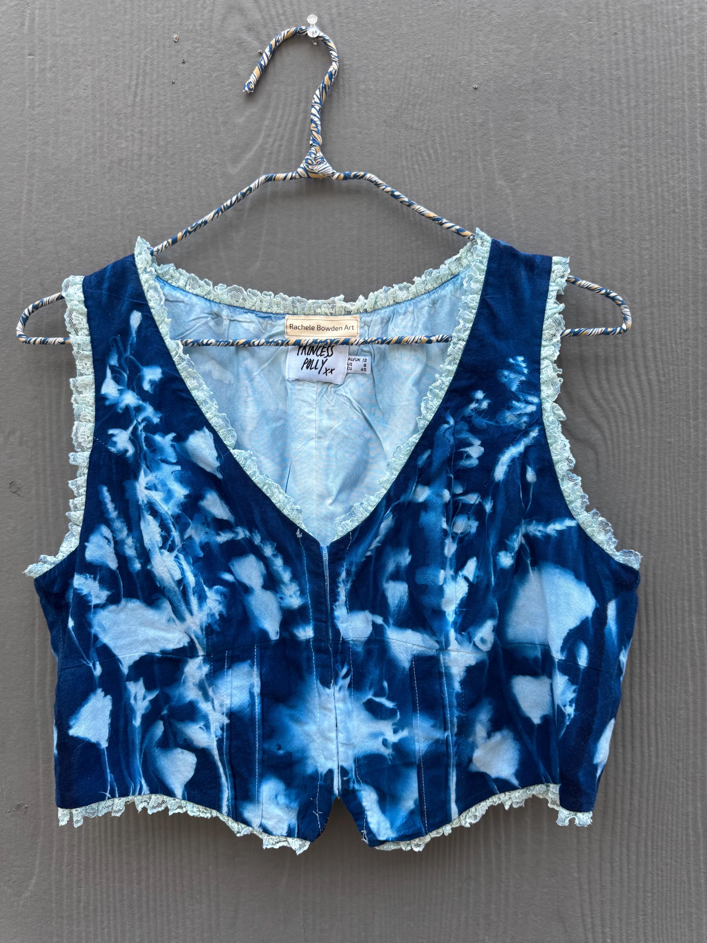 Cyanotype Upcycled Lacy Crop Corset Tank Top Front/back Floral Size US ...