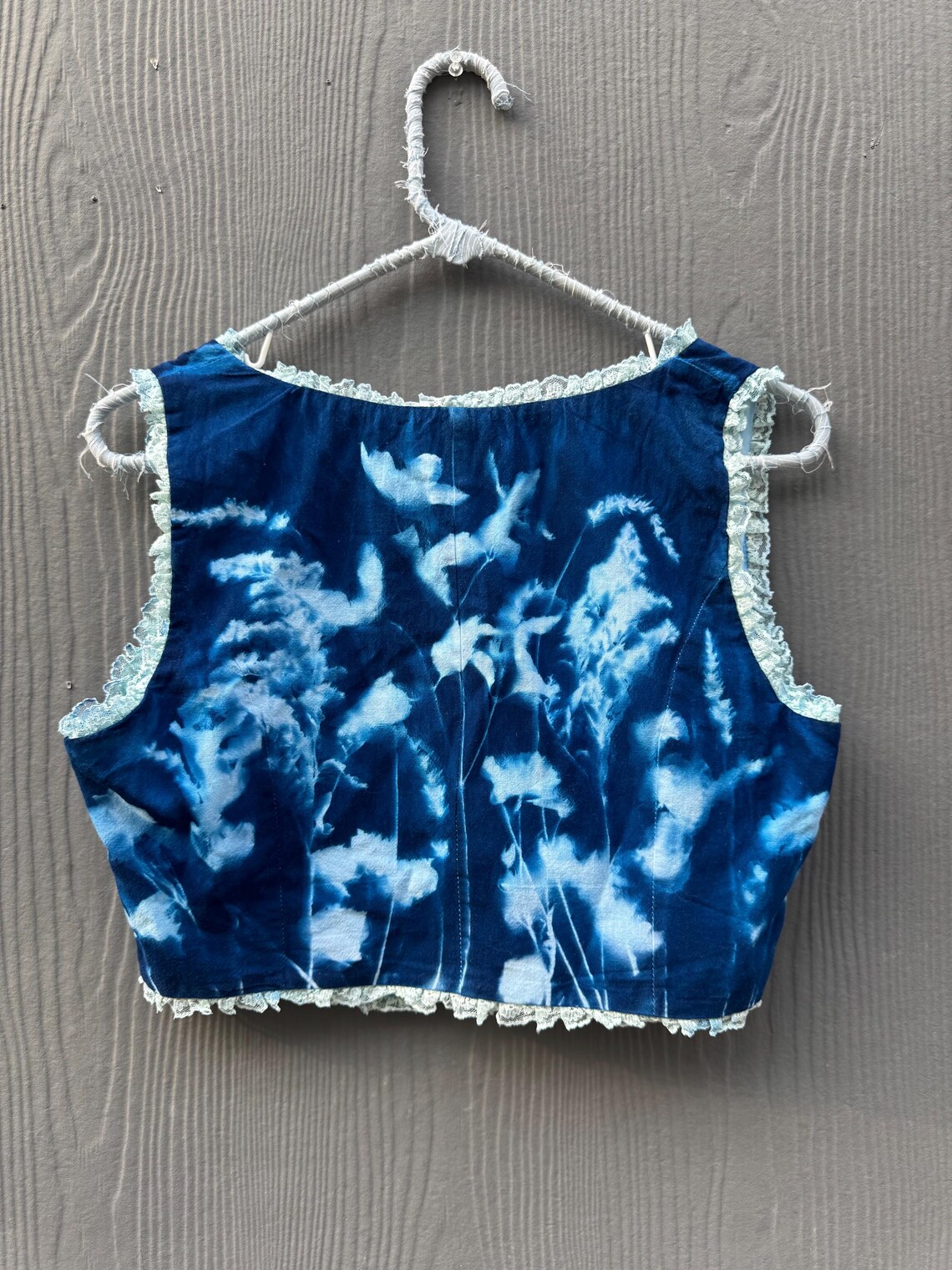 Cyanotype Upcycled Lacy Crop Corset Tank Top Front/back Floral Size US ...