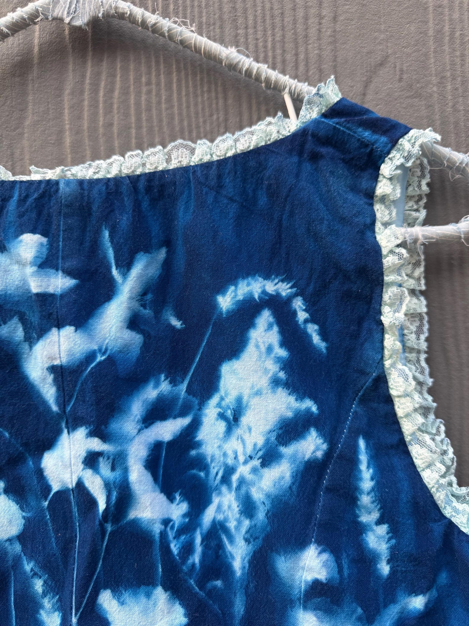 Cyanotype Upcycled Lacy Crop Corset Tank Top Front/back Floral Size US ...