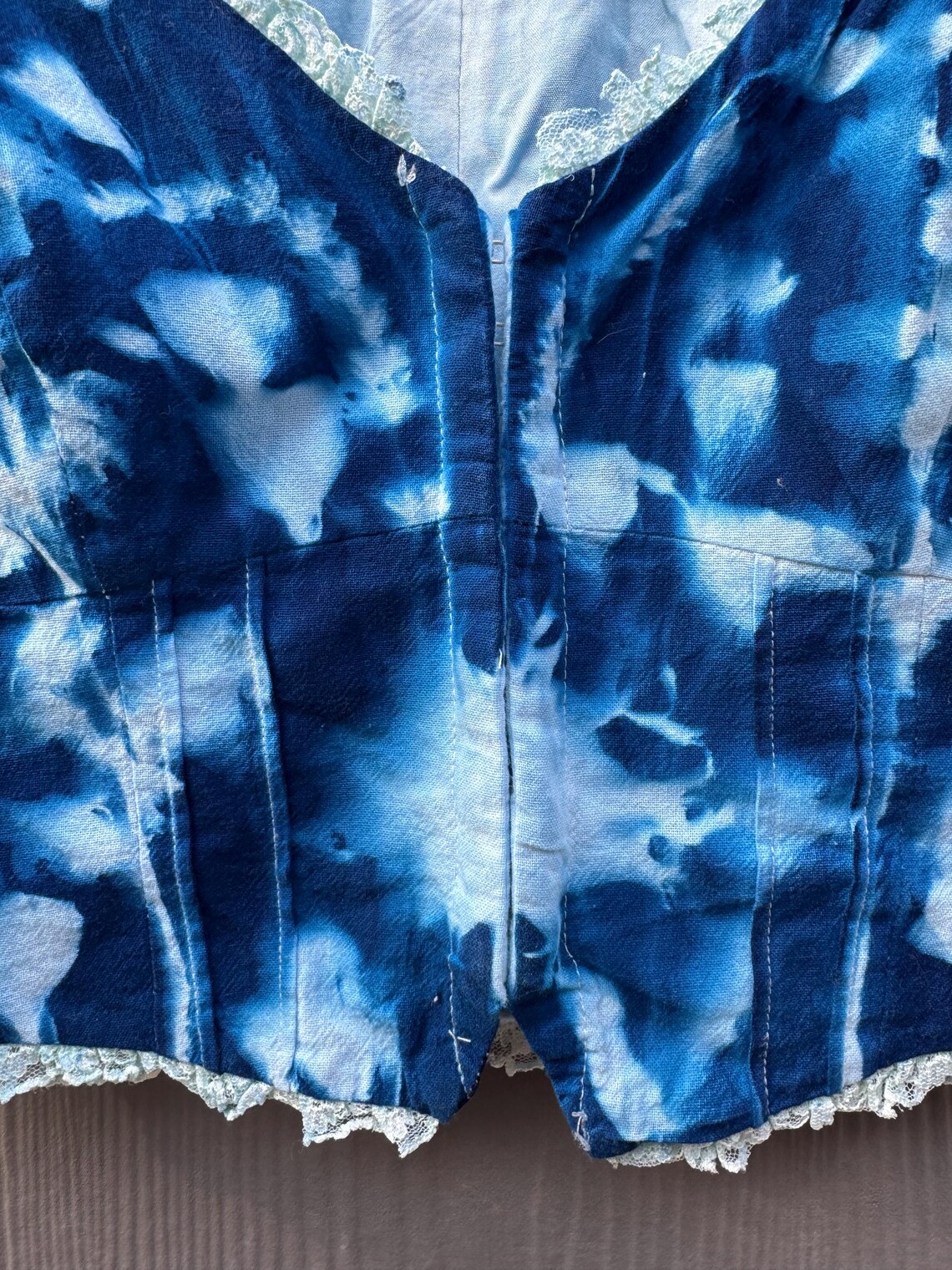 Cyanotype Upcycled Lacy Crop Corset Tank Top Front/back Floral Size US ...