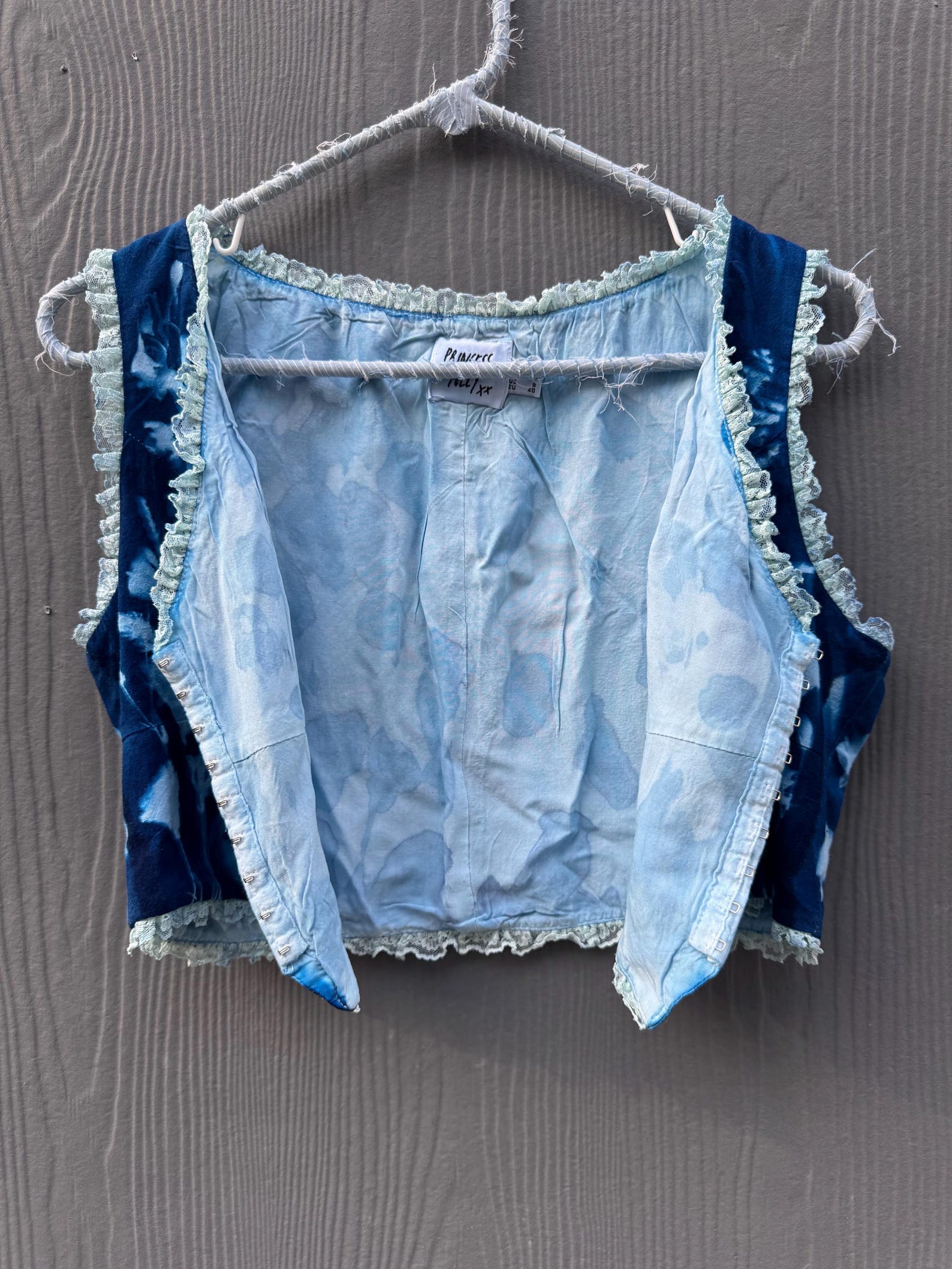 Cyanotype Upcycled Lacy Crop Corset Tank Top Front/back Floral Size US ...