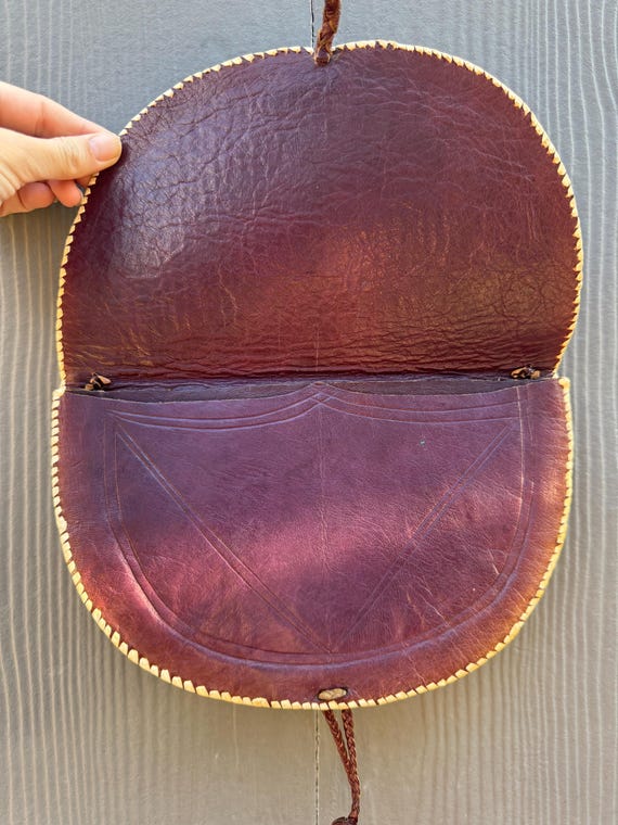 Vintage African Goat Skin Embossed Half Moon Purse - Gem