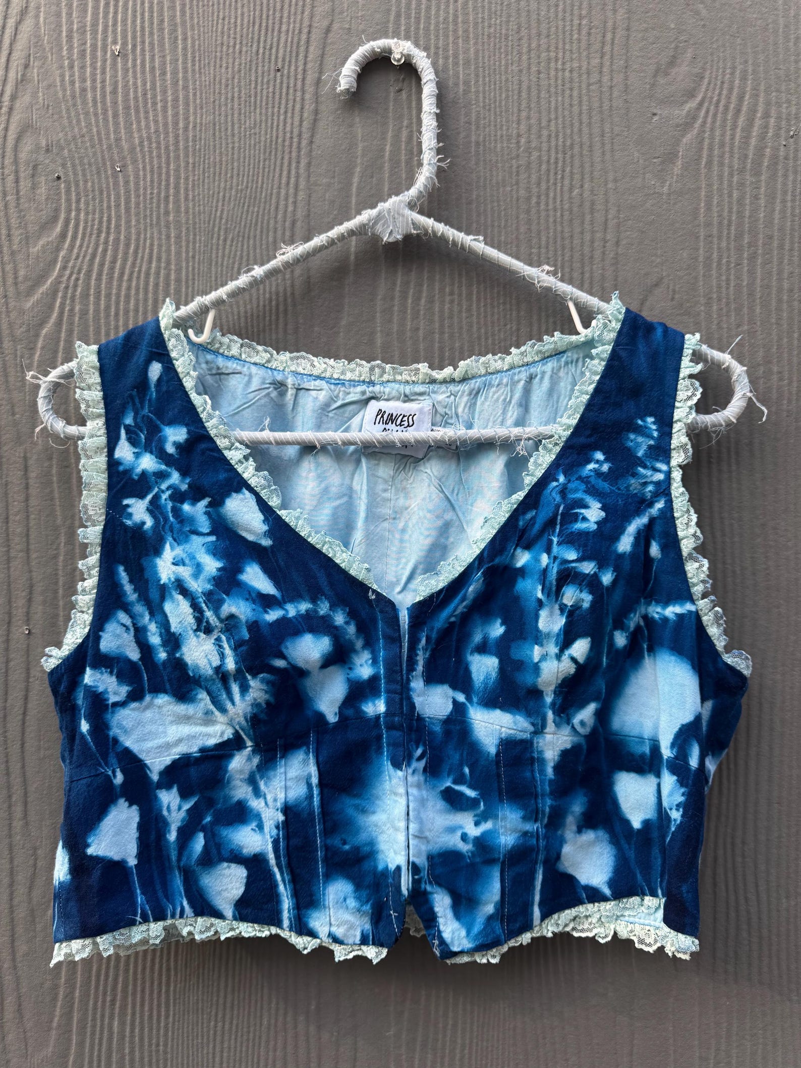 Cyanotype Upcycled Lacy Crop Corset Tank Top Front/back Floral Size US ...