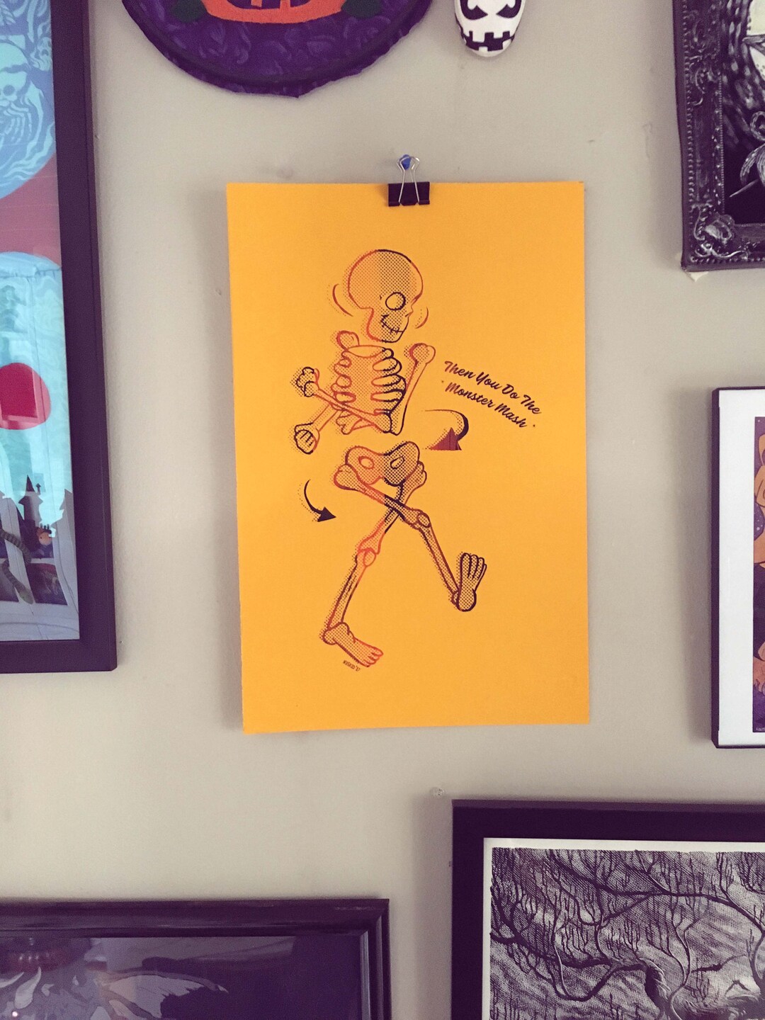 Dancing Skeleton - Screenprint - Black/orange on Amber - Etsy