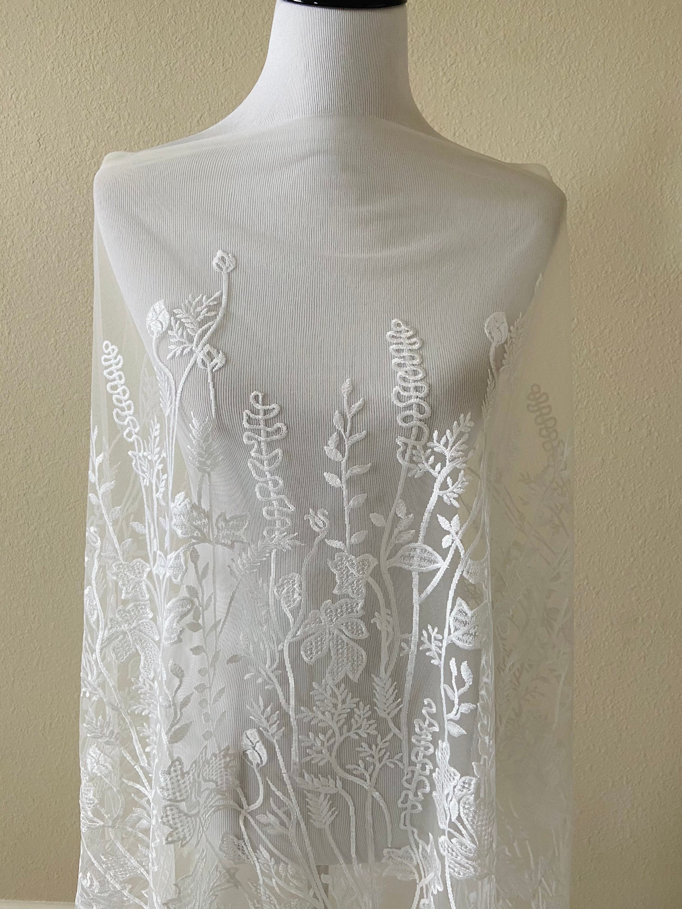Sheer Mesh/net Thread Embroidered Fabric off White Ships - Etsy