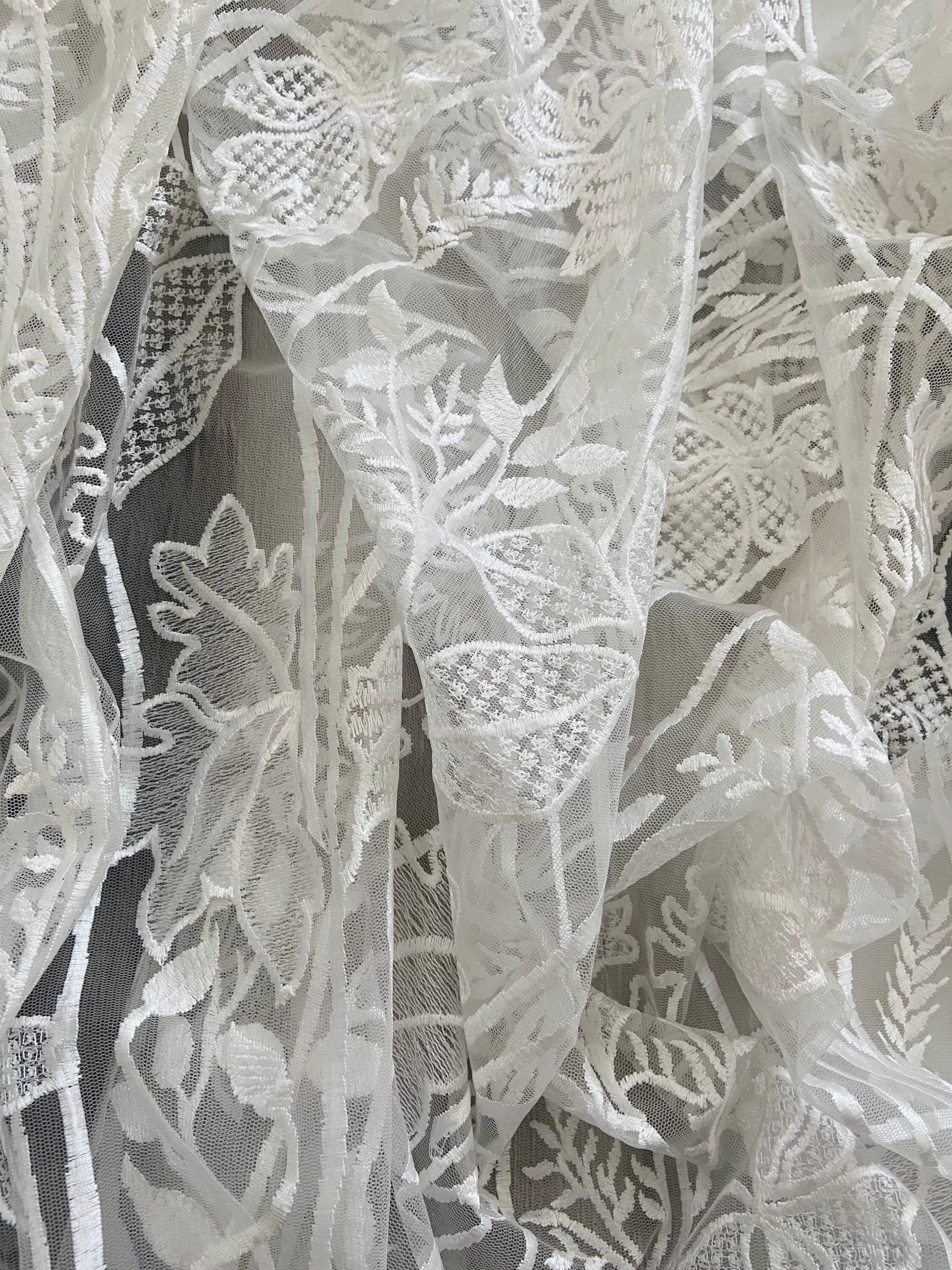 Sheer Mesh/net Thread Embroidered Fabric off White Ships - Etsy