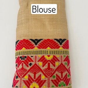 Assam Pure Muga Silk Saree | Natural Beige | Threadwork | Handwoven ...