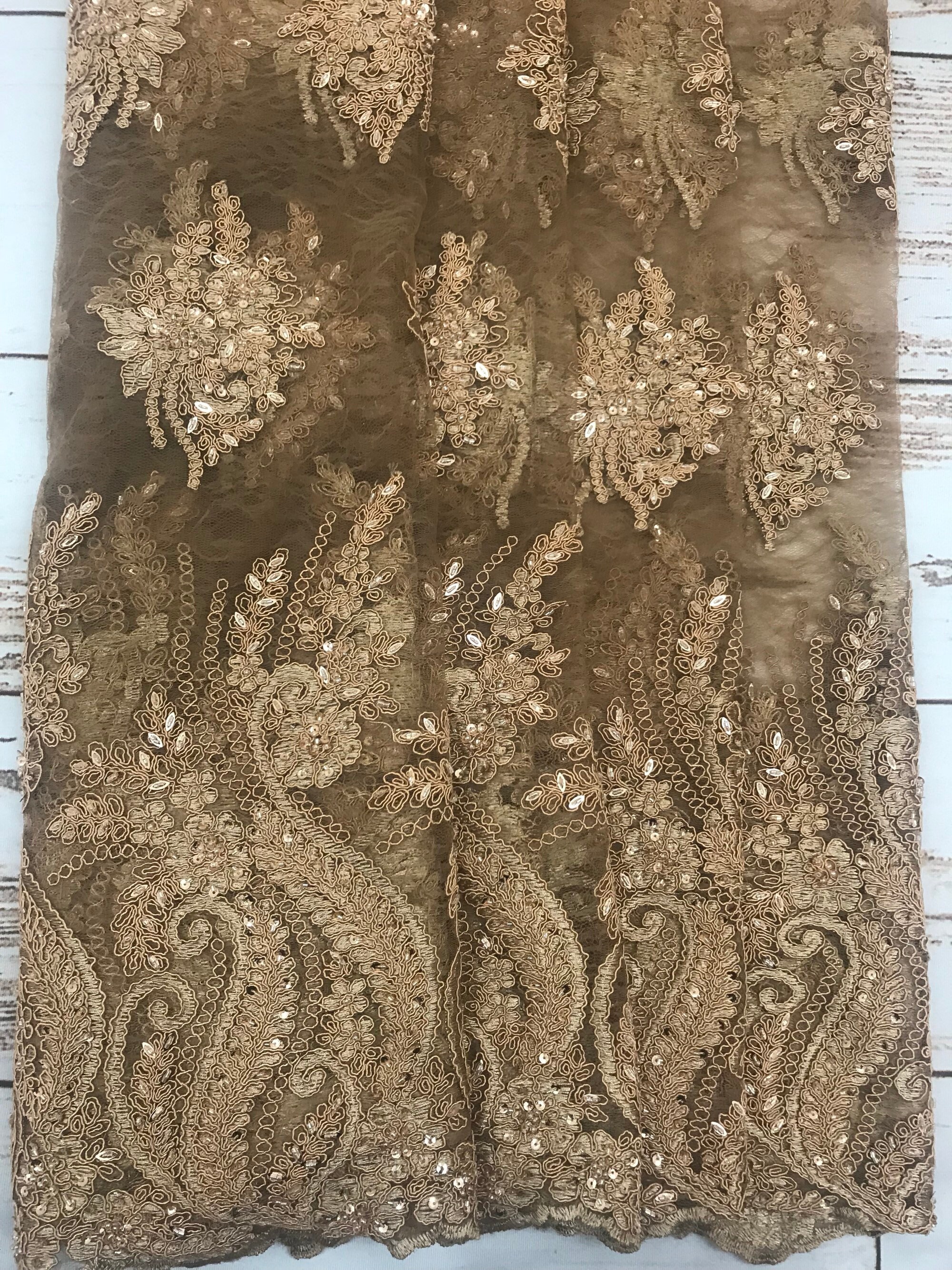 Beige tulle hand embellished fabric 1/2 yard Ships from - Etsy.de