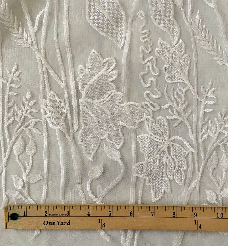 Sheer Mesh/net Thread Embroidered Fabric off White Ships - Etsy
