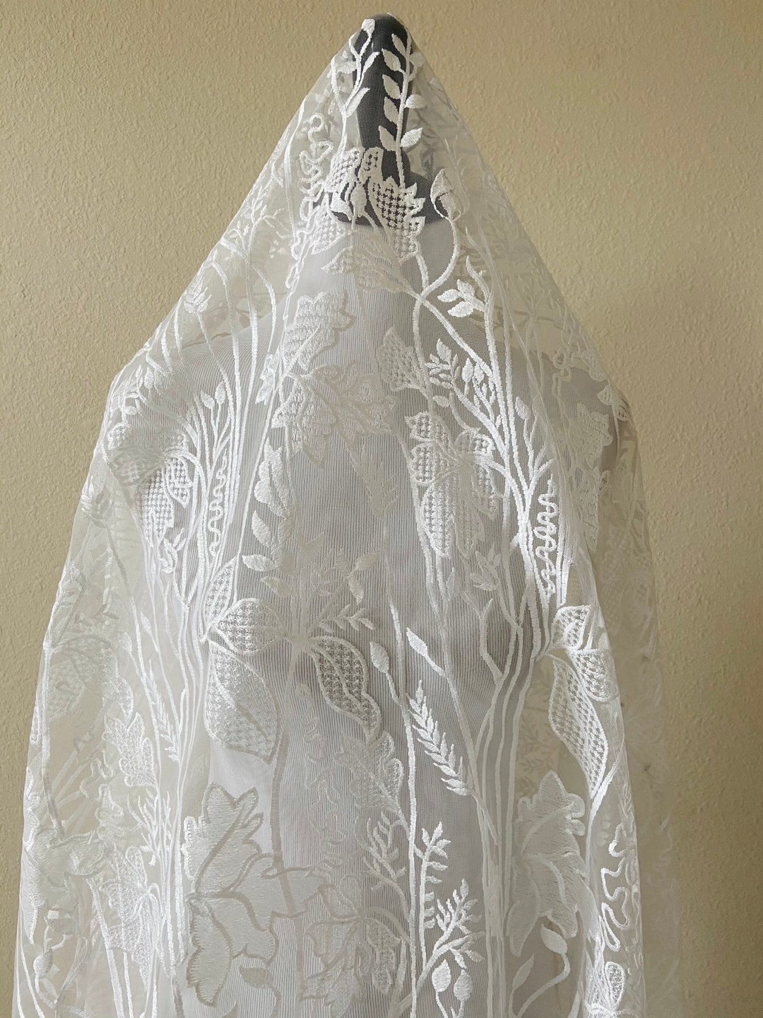 Sheer Mesh/net Thread Embroidered Fabric off White Ships - Etsy