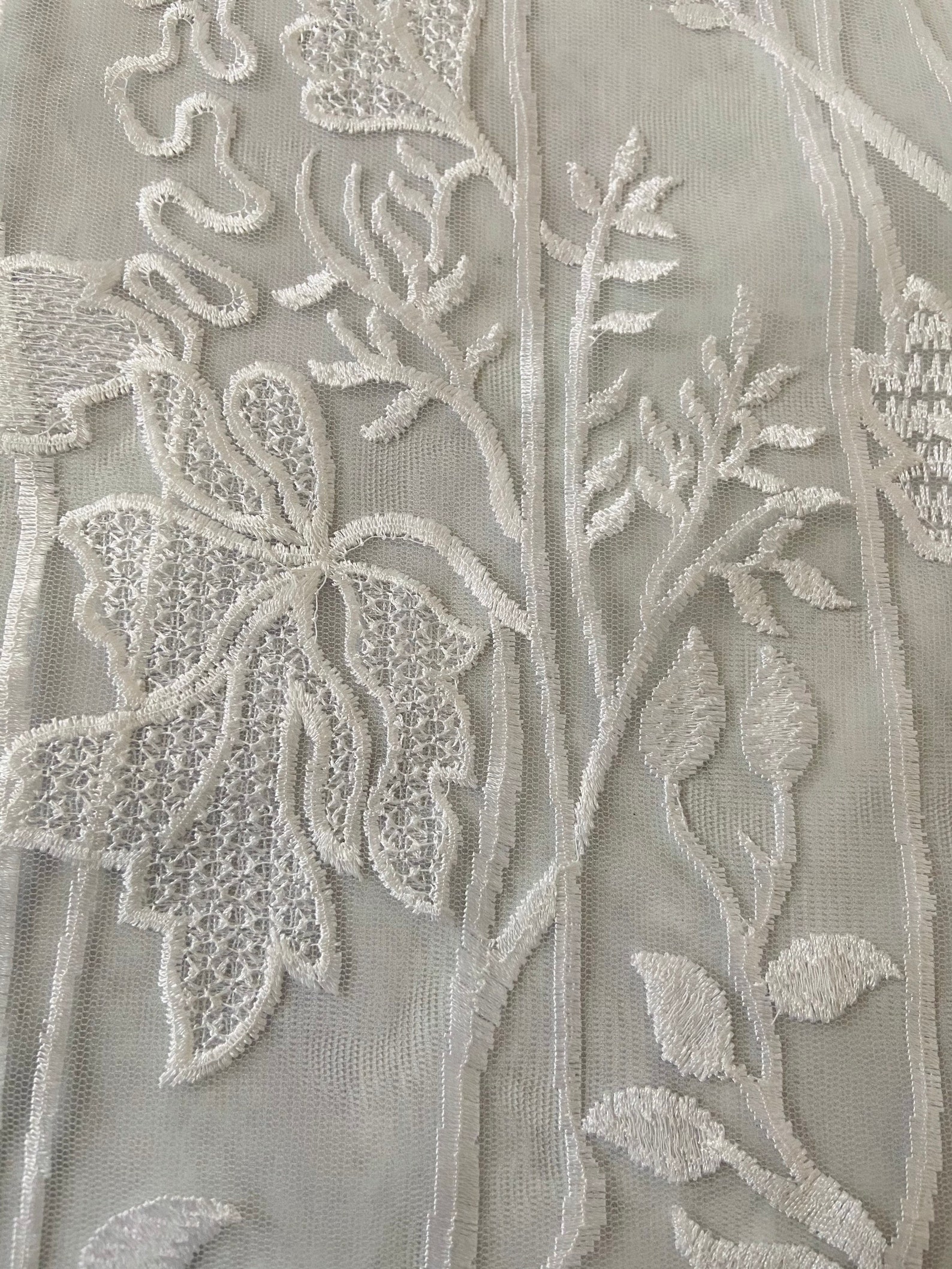 Sheer Mesh/net Thread Embroidered Fabric off White Ships - Etsy