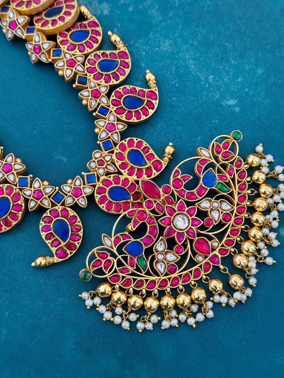 Jadau Kundan Mango Haram | Real Kemp Stones | Removable Pendant | Brass ...