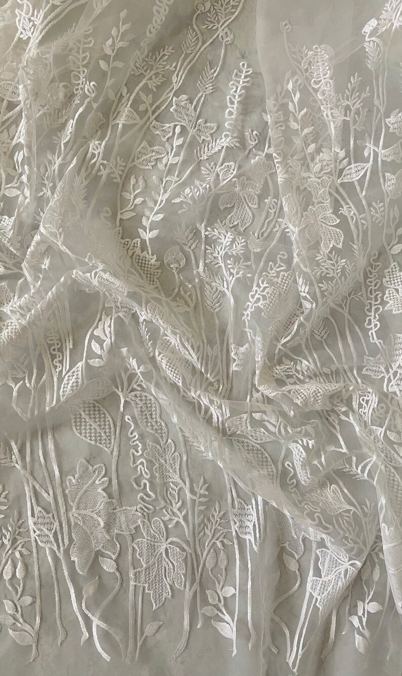 Sheer Mesh/net Thread Embroidered Fabric off White Ships - Etsy