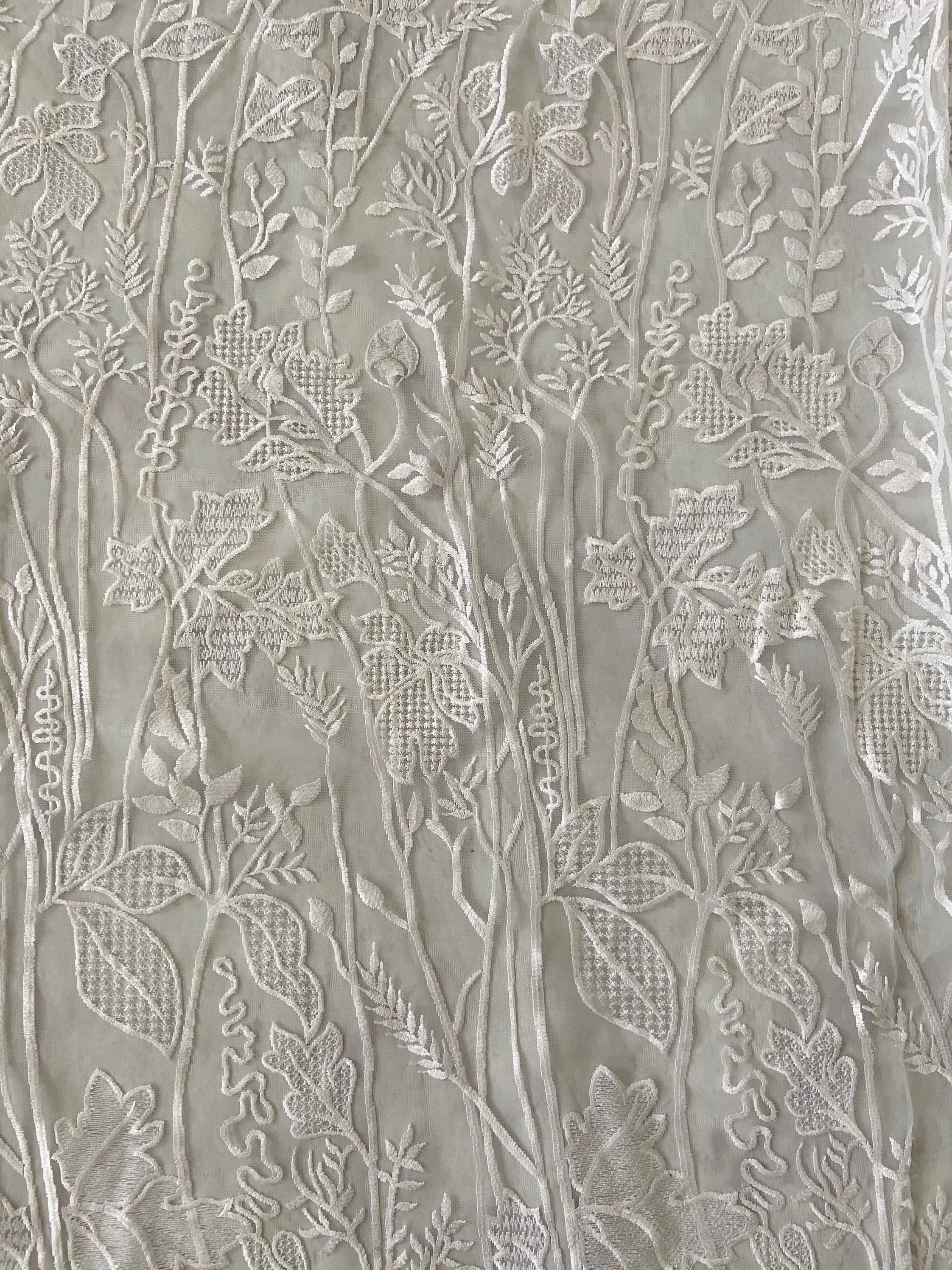 Sheer Mesh/net Thread Embroidered Fabric off White Ships - Etsy