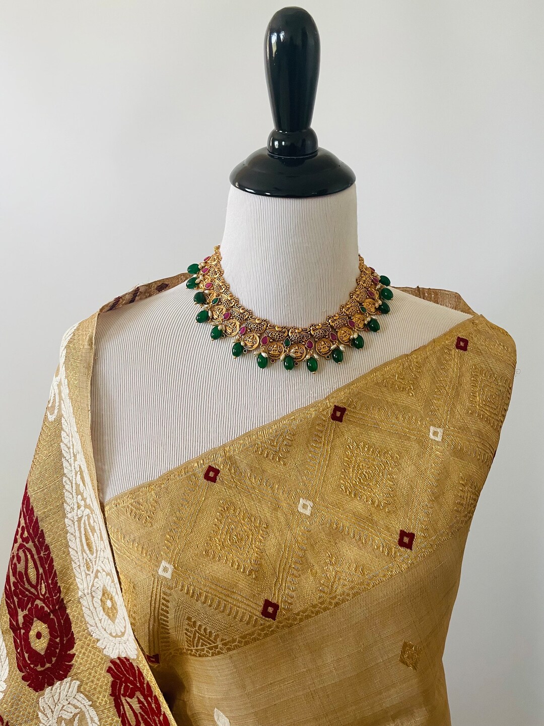 Assam Pure Muga Silk Saree | Natural Beige | Gold Zari | Handwoven ...