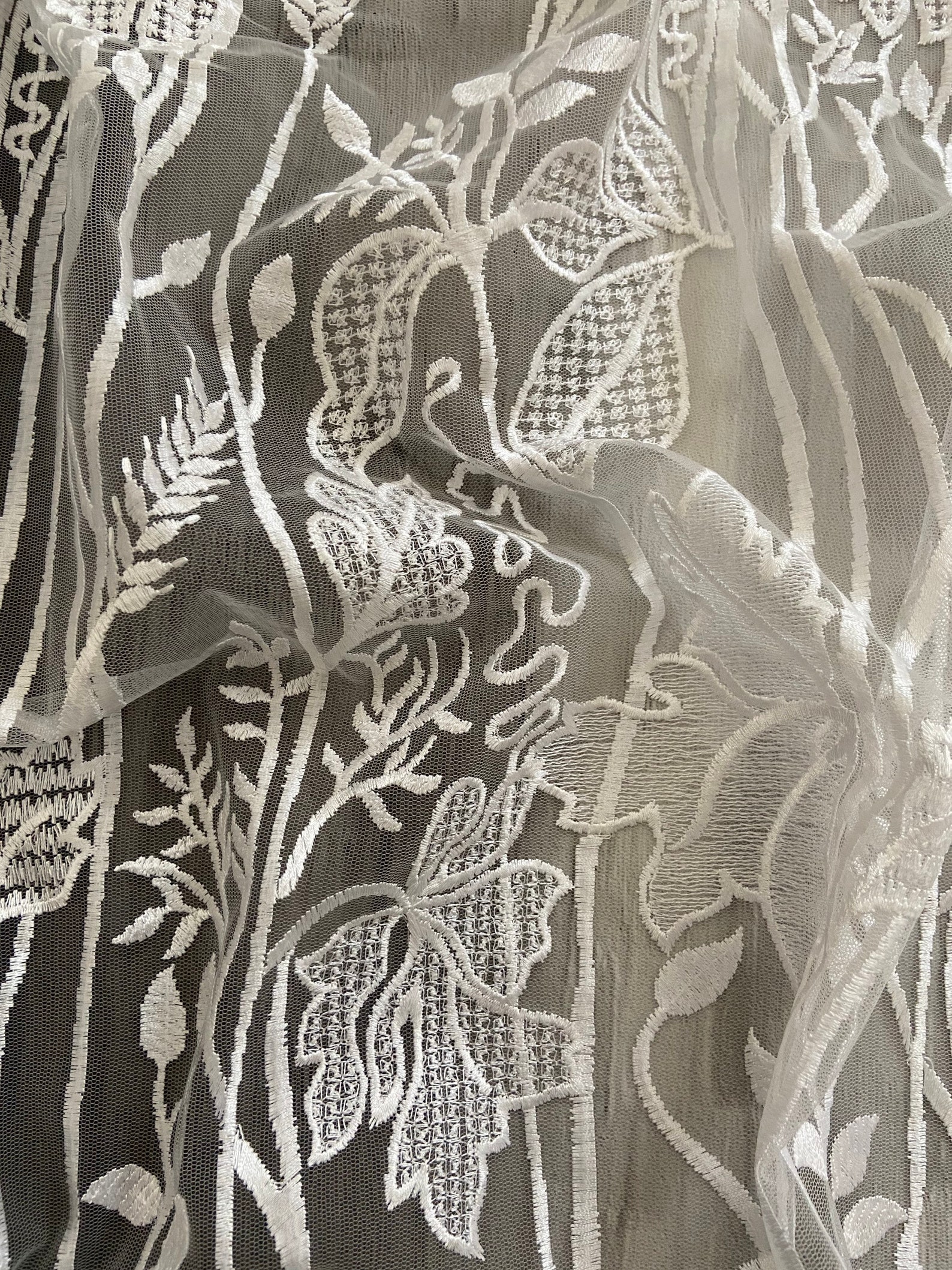 Sheer Mesh/net Thread Embroidered Fabric off White Ships - Etsy