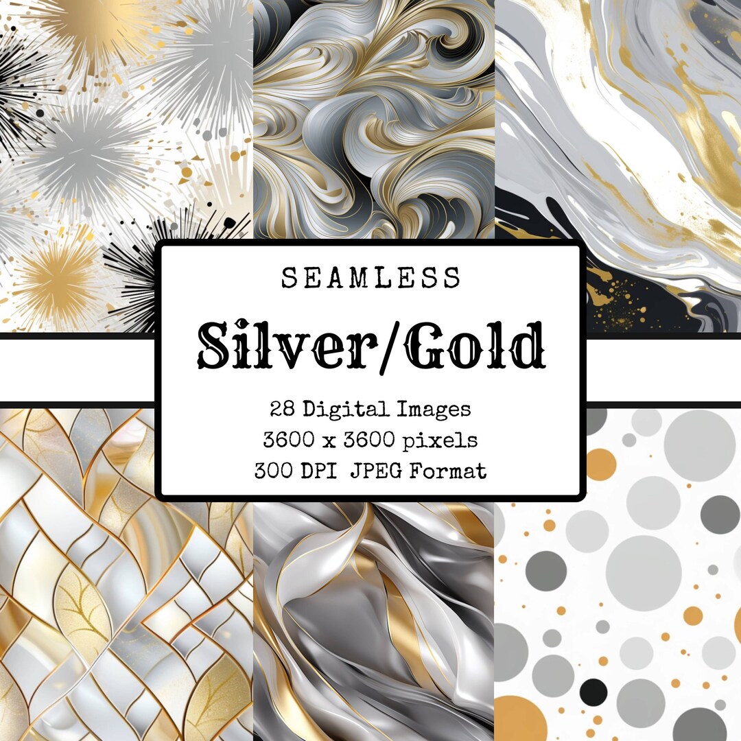 28 Silver/gold Digital Paper, Seamless Digital Paper Printable ...