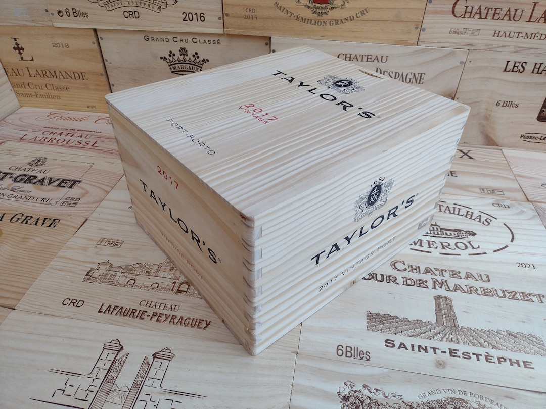 Wooden Wine Port Box / Crate With Sliding Lid ~ Taylors Port ~ Genuine ...