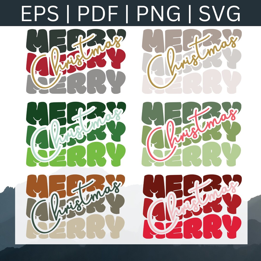 Digital File SVG PNG, Retro Merry Christmas Design, Wavy, Multiple ...