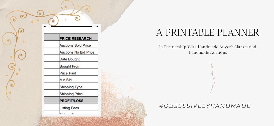 Auction Profit/loss Printable Worksheet/pdf File/instant Download - Etsy