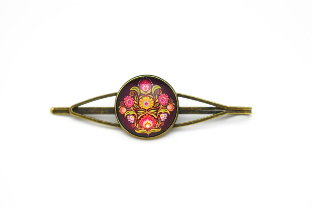 Floral Polish Folk Hair Slide, Polish Hair Accessories, Brown Hair ...