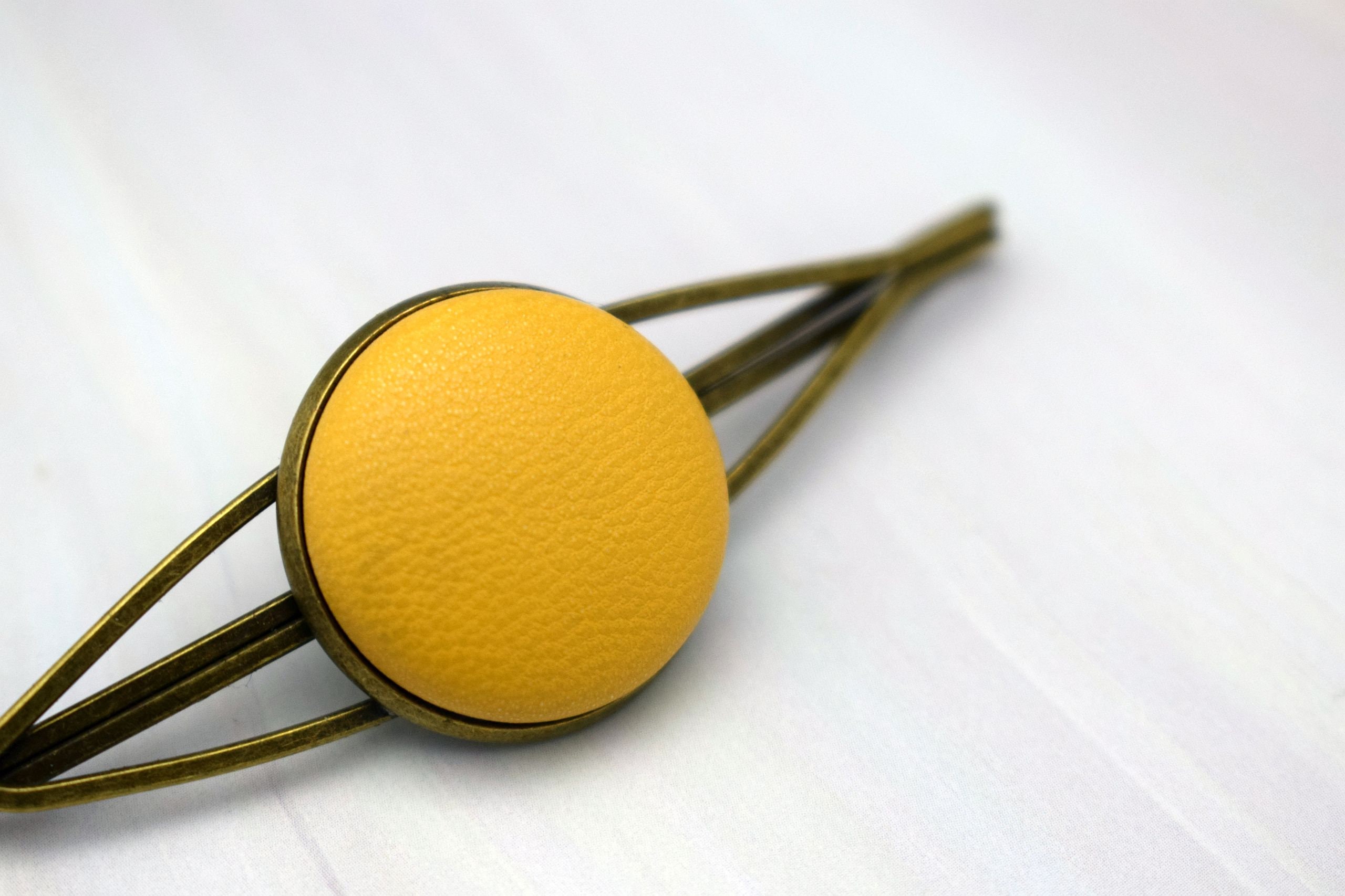 Yellow Leather Hair Slide Button Hair Accessories Yellow | Etsy UK