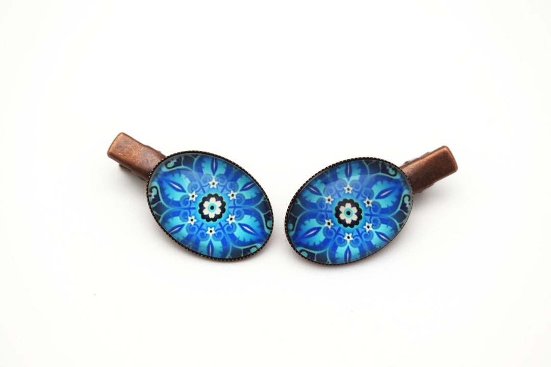 Blue Floral Hair Clip Set, Flower Hair Accessories, Blue Hair Accessory ...