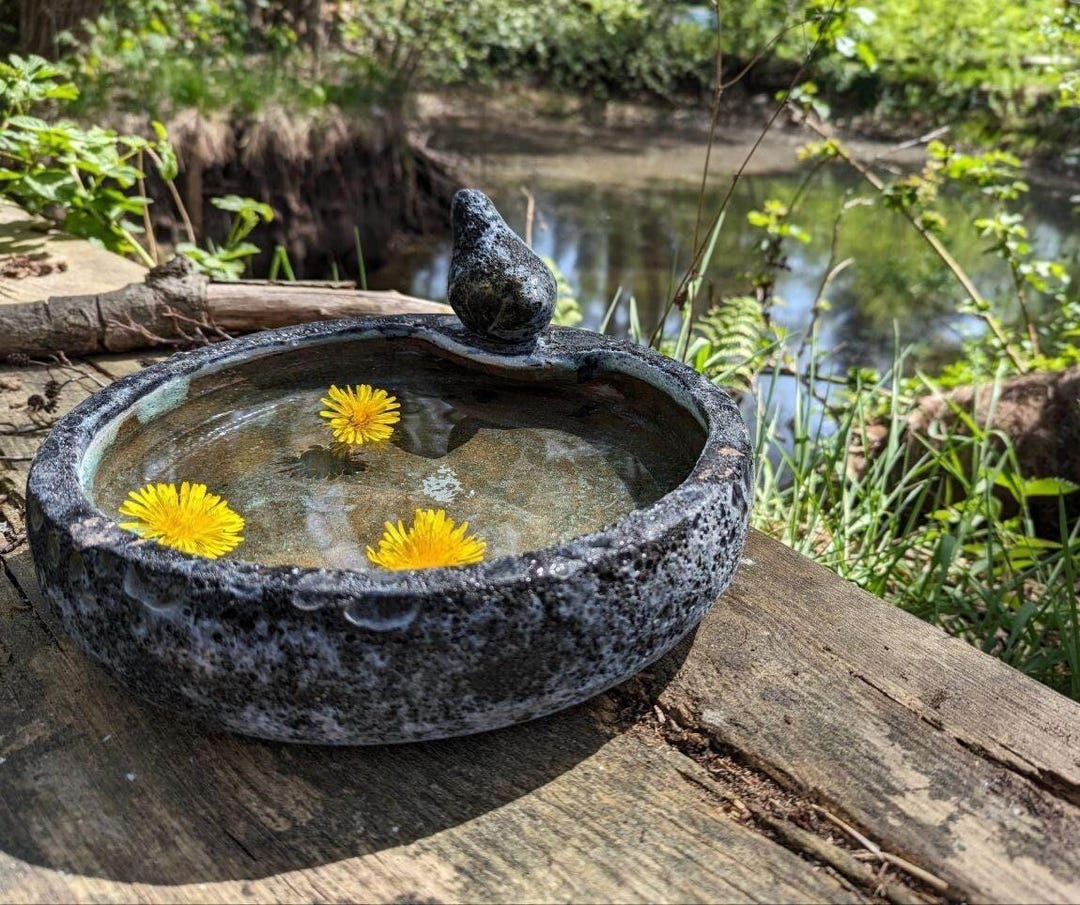 Large Bird Bath, Sand-colored, Black, Bird Decoration, Garden ...