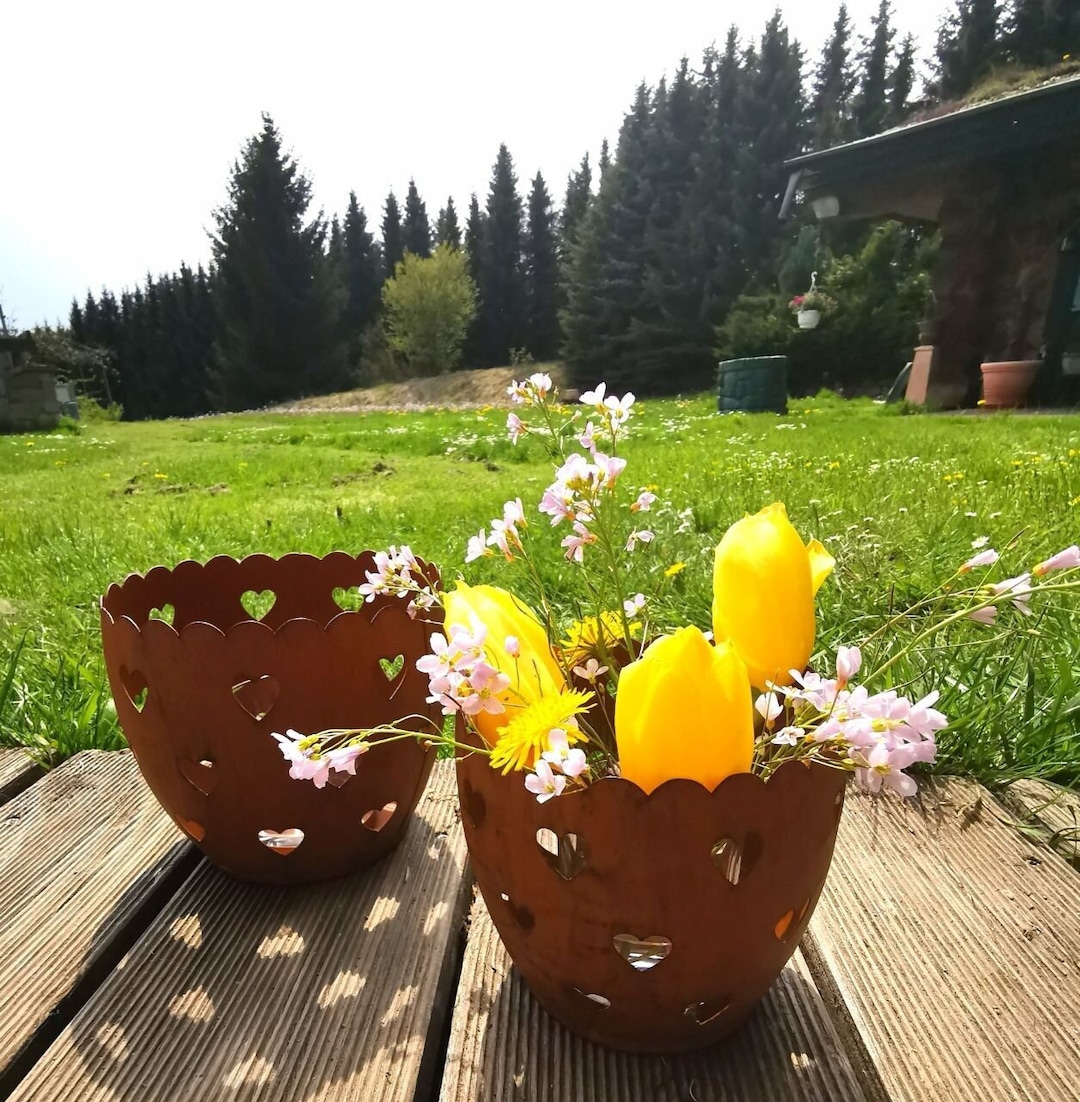 2-er Windlicht Rostoptik, Gartendeko, Windlicht außen, Vase, Herzdeko 2 ...