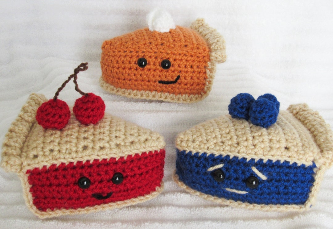Pie, Set of 3, Slice of Pie, Crochet Food, Stuffed Pie, Pumpkin, Cherry ...