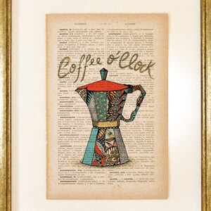 Coffee Pot Poster Dictionary Print Handmade Illustration Printed in Old ...