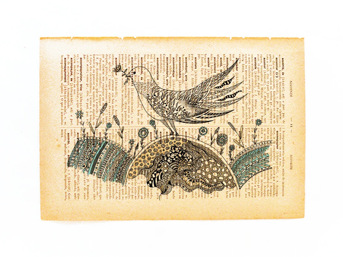 Bird Illustration Art Dictionary Print Handmade Illustration Printed in ...